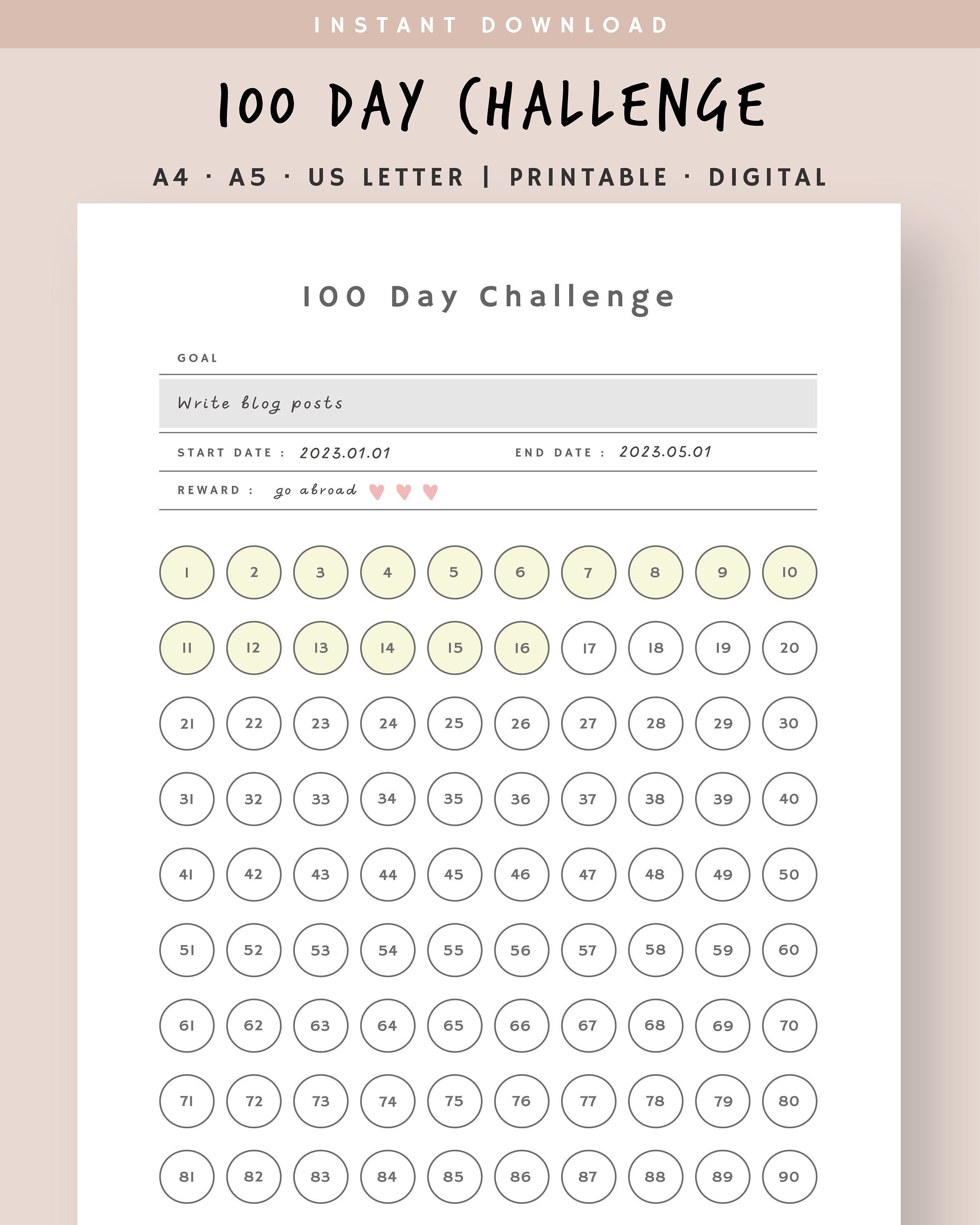 100 Day Challenge, Goal Progress Tracker, Goal Setting, Routine Tracker ...