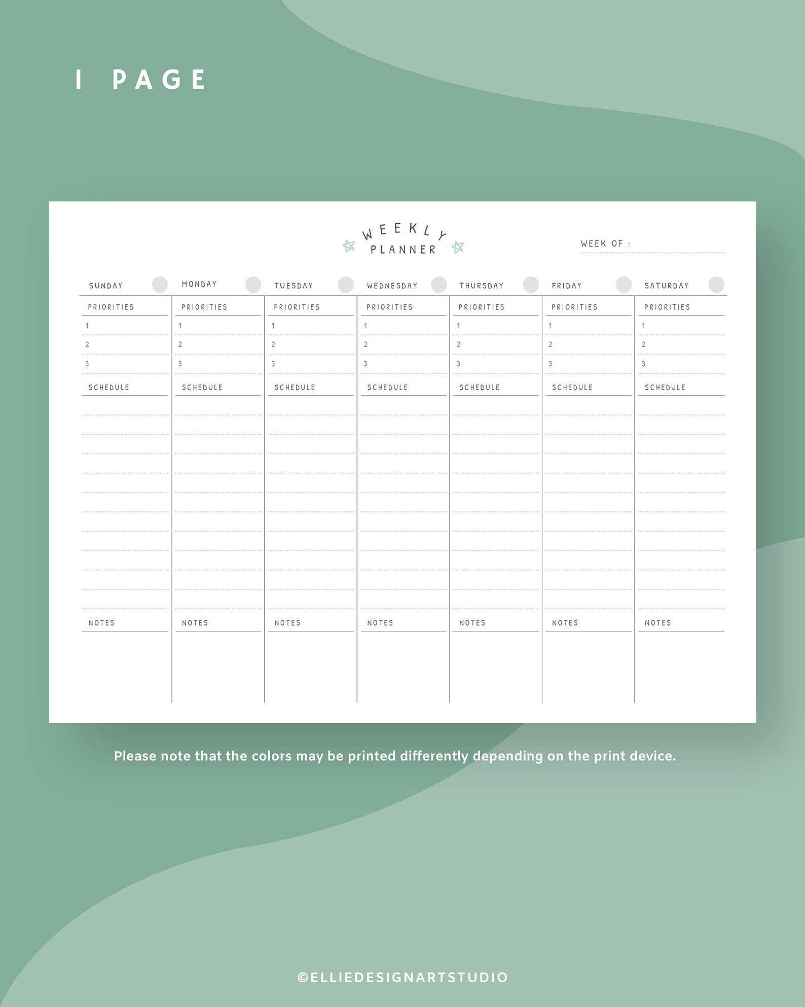 Horizontal Weekly Planner Printable Weekly Organizer - Etsy
