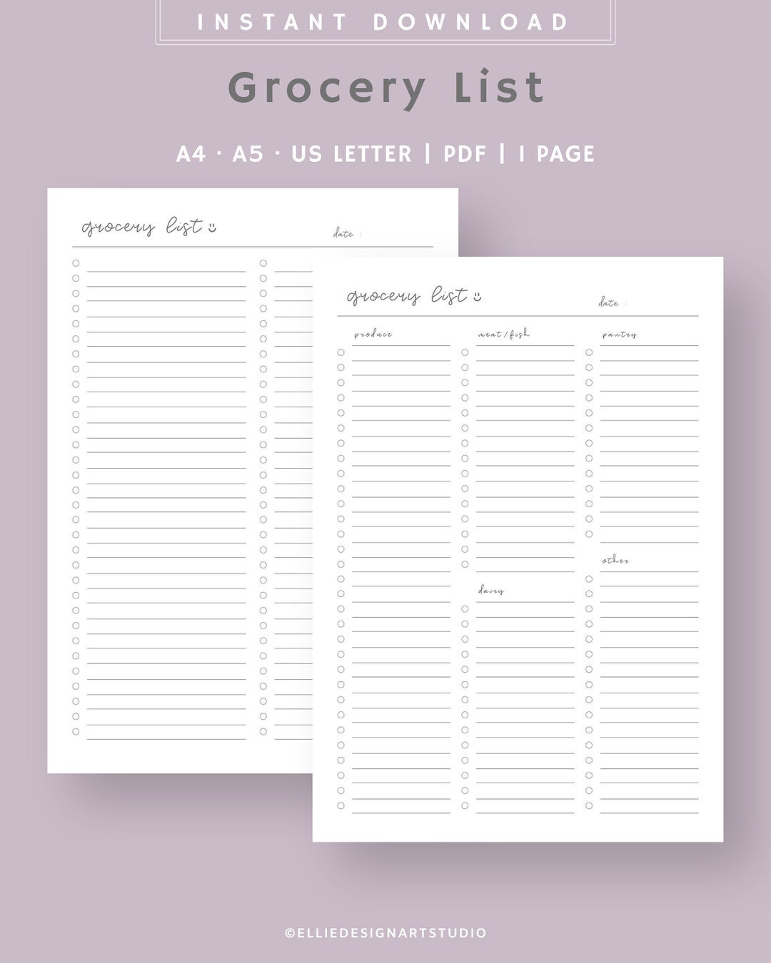 Printable Grocery List | Grocery Planner | Grocery Template | Category ...