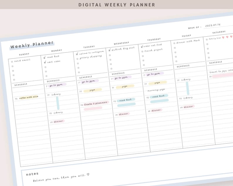 Digital Weekly Planner, Weekly Schedule Planner Template for Goodnotes ...