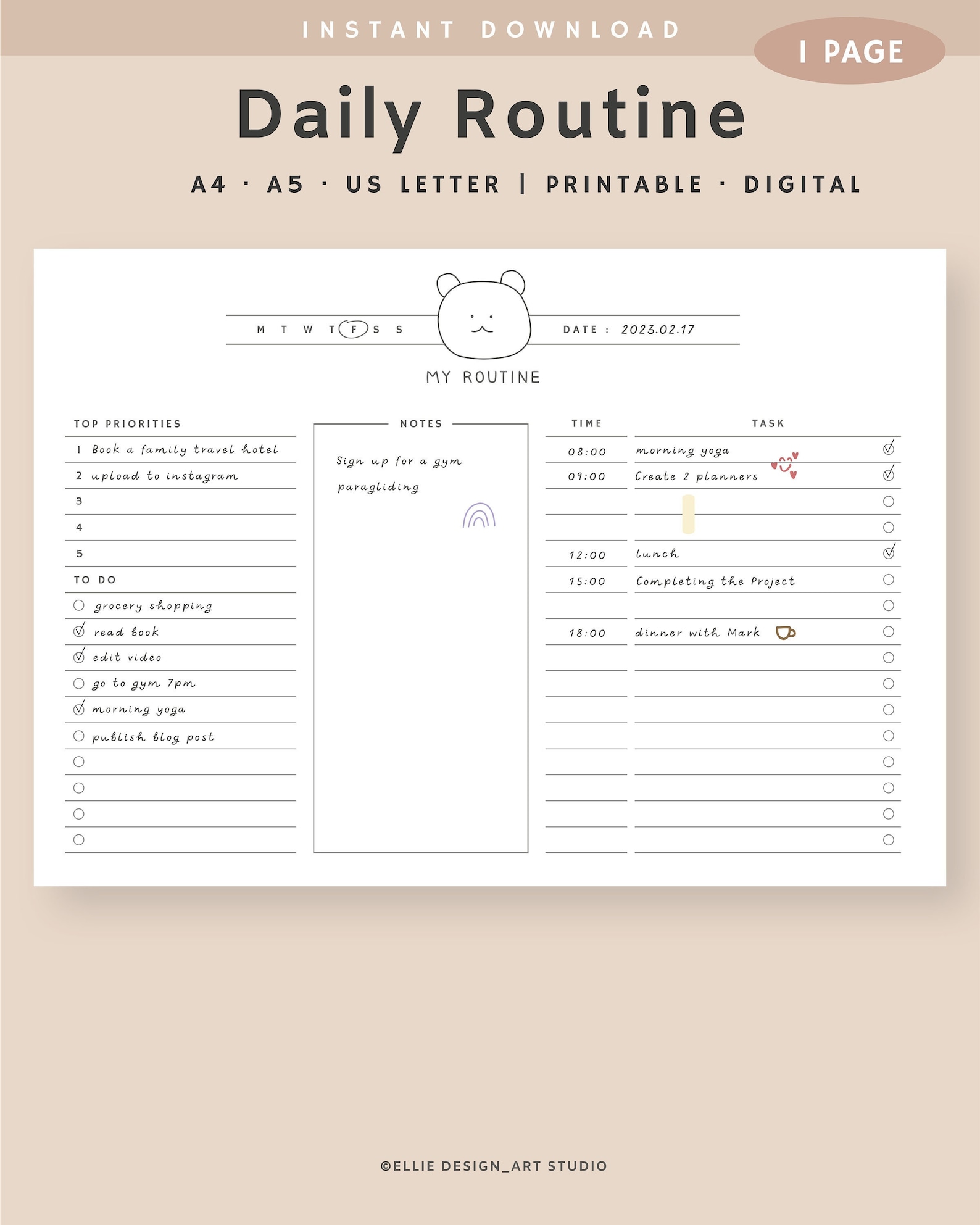 Daily Routine Planner Printable, Daily Planner Template, Digital Daily ...
