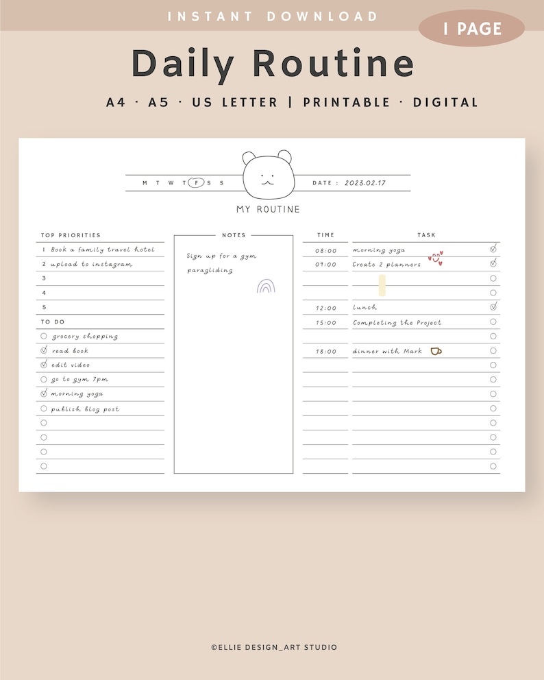 Daily Routine Planner Printable, Daily Planner Template, Digital Daily ...