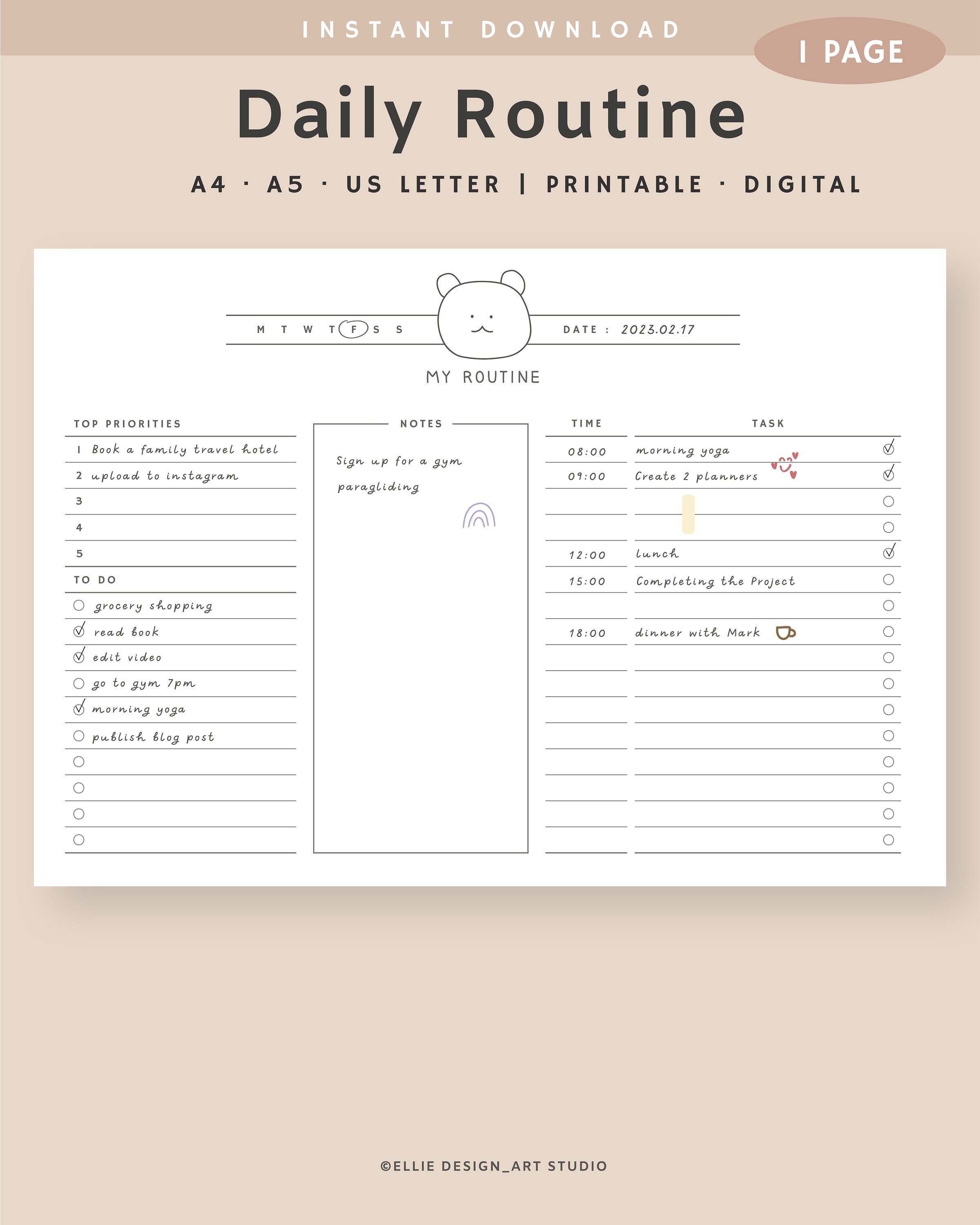 Daily Routine Planner Printable, Daily Planner Template, Digital Daily ...