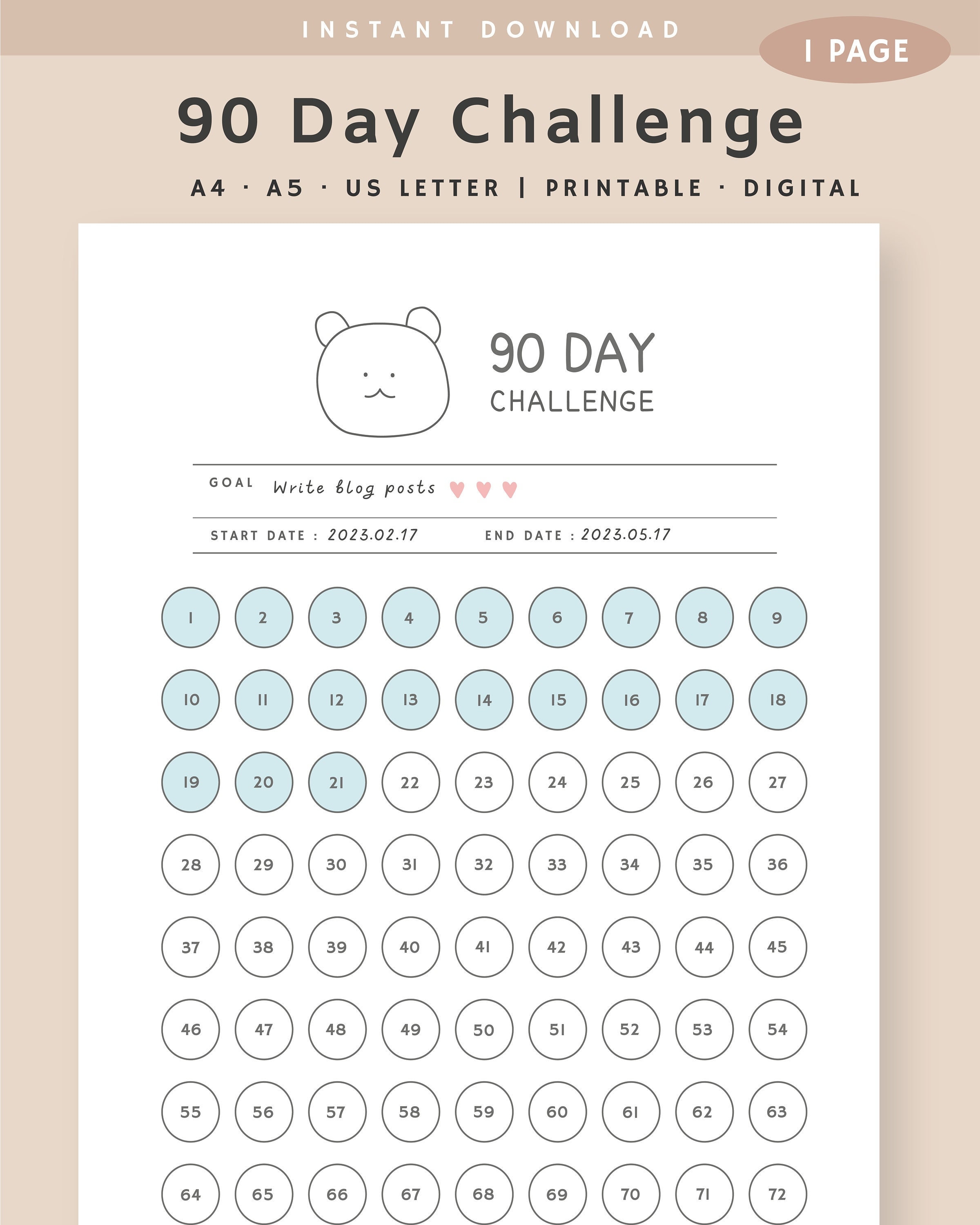 90 Day Challenge Tracker Printable, Goal Setting, Progress Tracker, 90 ...