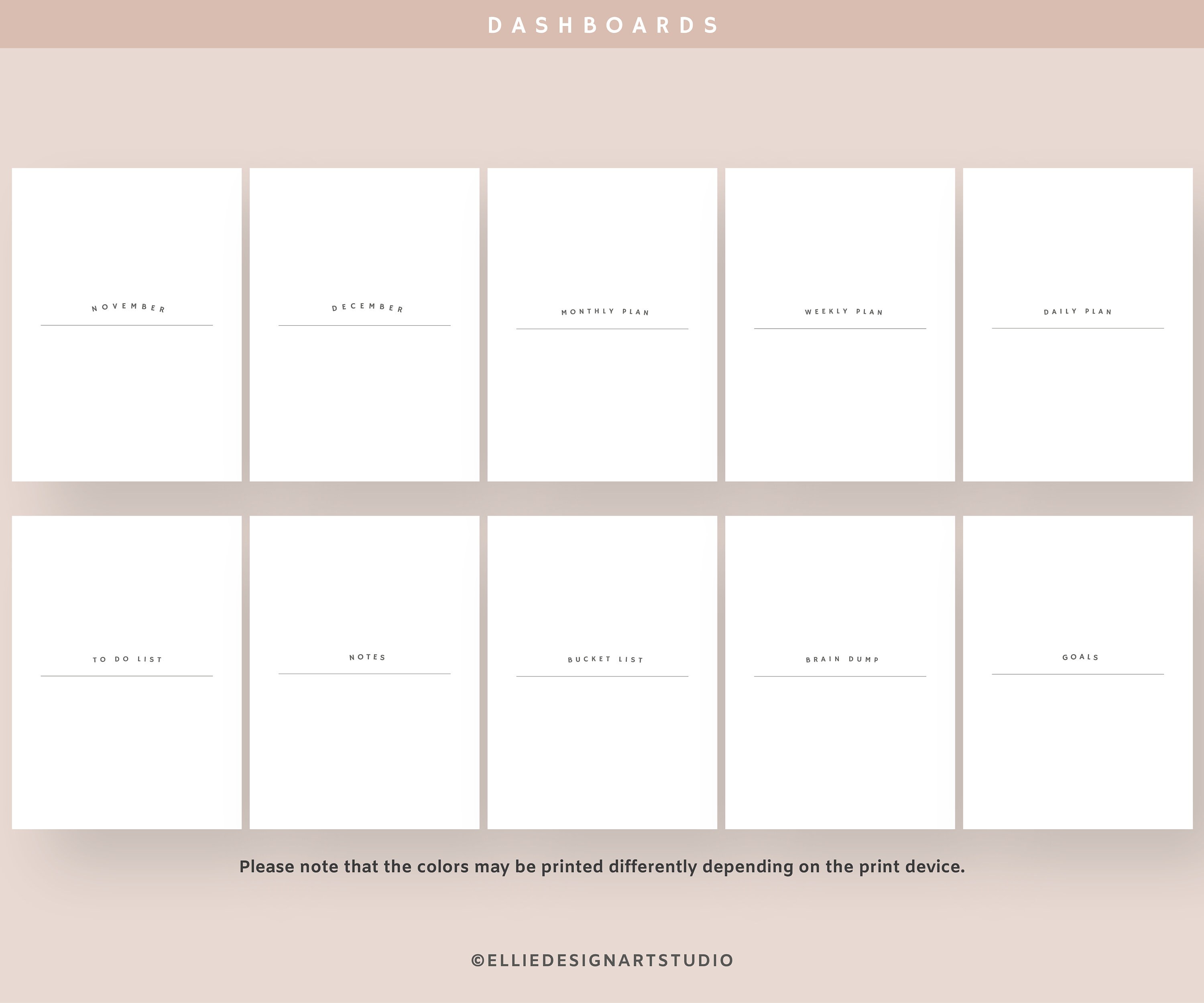 Monthly Dashboard, Minimalist Planner Dashboard Inserts, Monthly ...