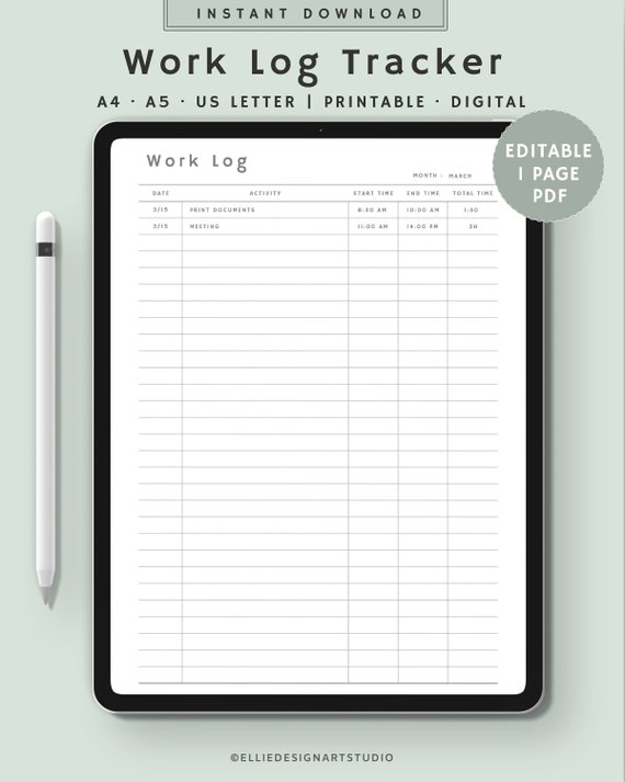 Editable Work Log Work Log Printable Time Spent Tracker - Etsy