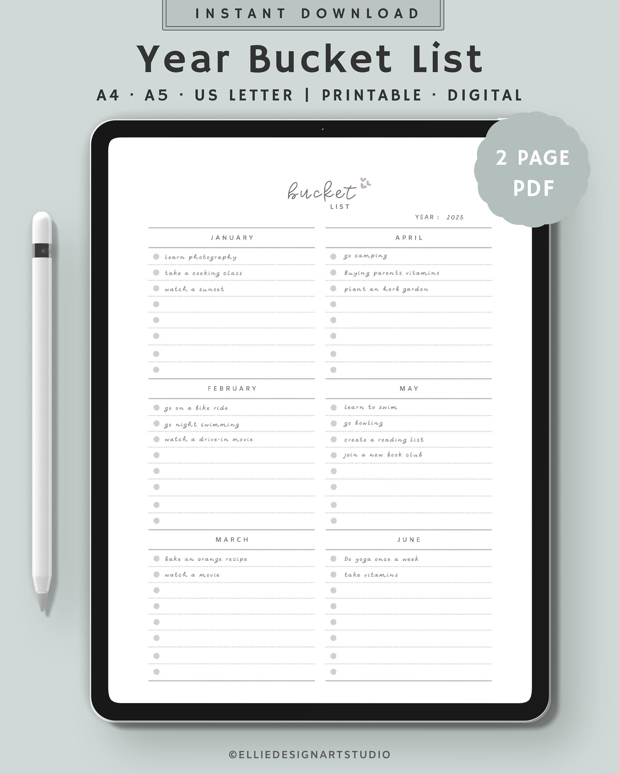 Digital Bucket List, iPad and Goodnotes, Bucket List Template, Life ...