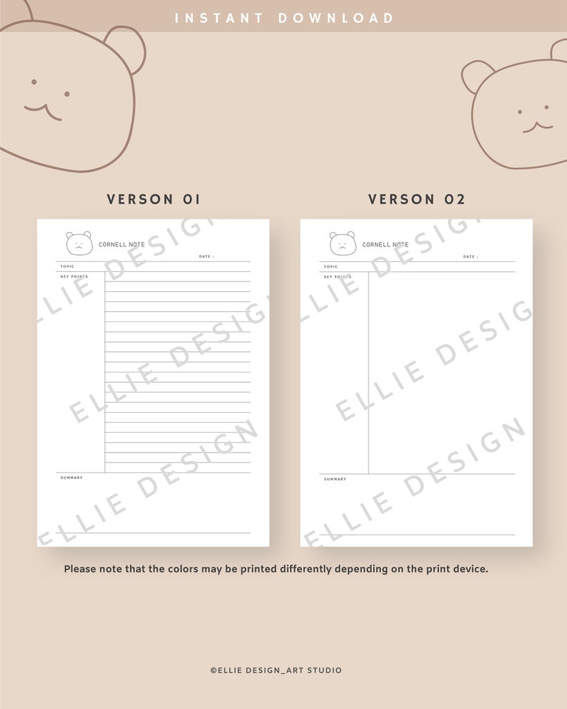 Cornell Notes Template Printable, Student Note Taking, Notes Template ...