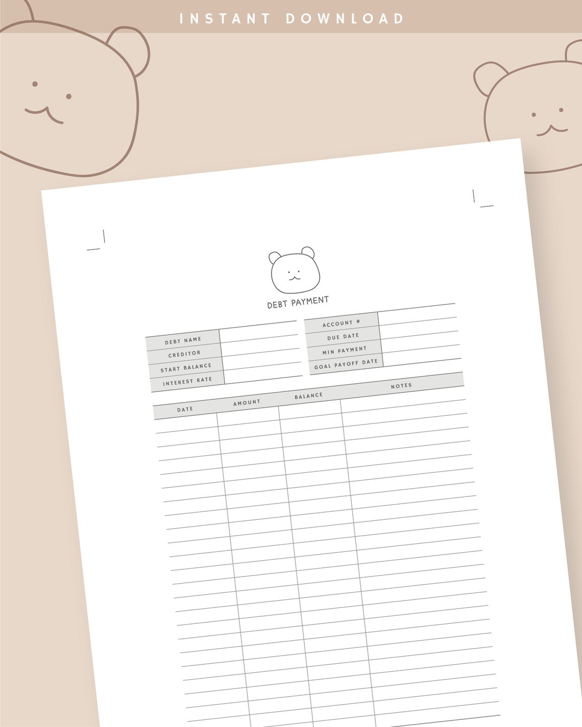 Debt Payment Tracker Printable, Money Organizer, Debt Payoff Log ...