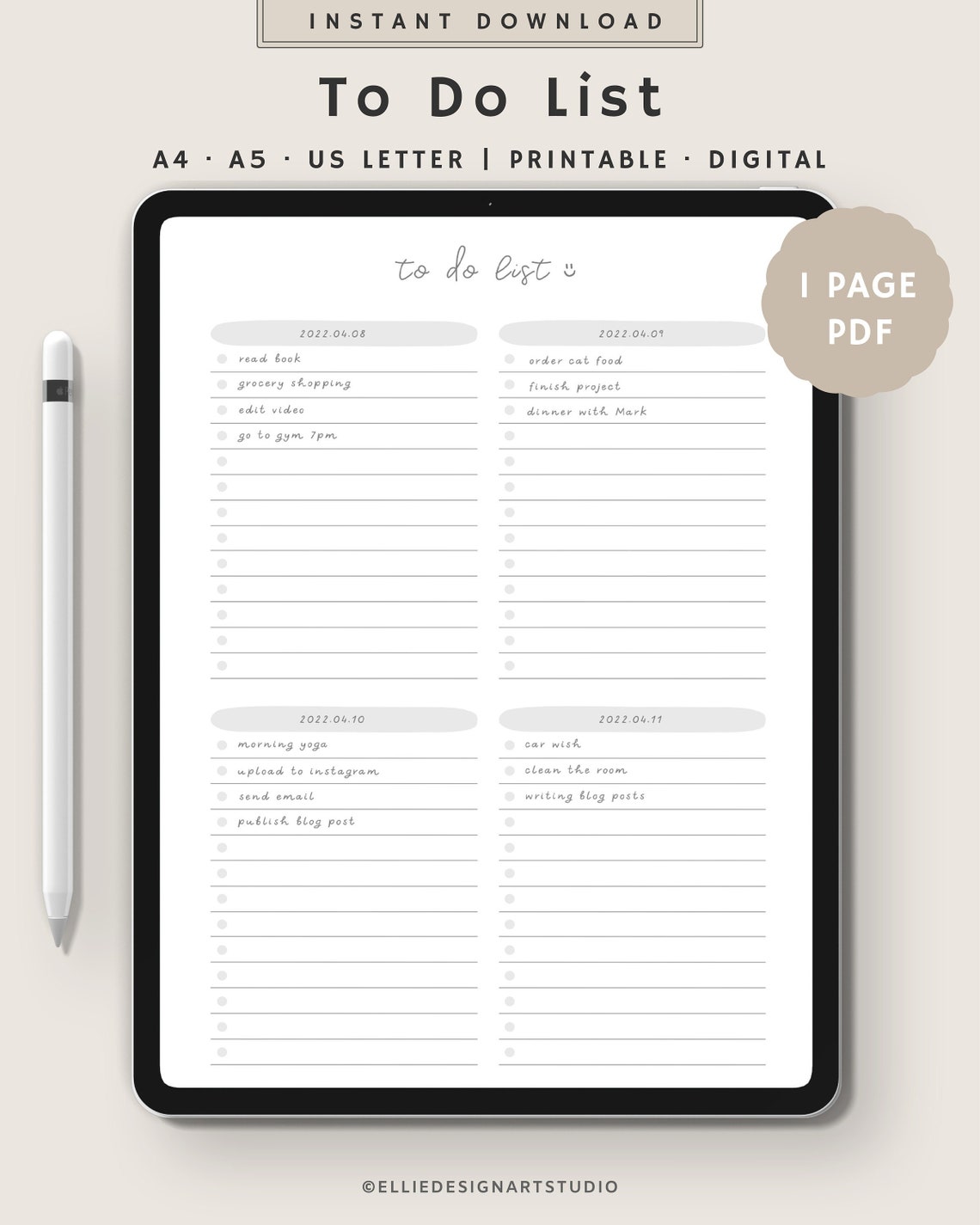 Blank Checklist Planner Printable | to Do List Planner | Minimalist ...