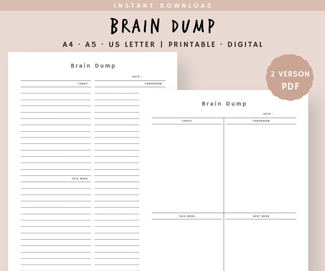 Brain Dump Printable, Brain Dump Planner for Work and Home, Brain Dump ...