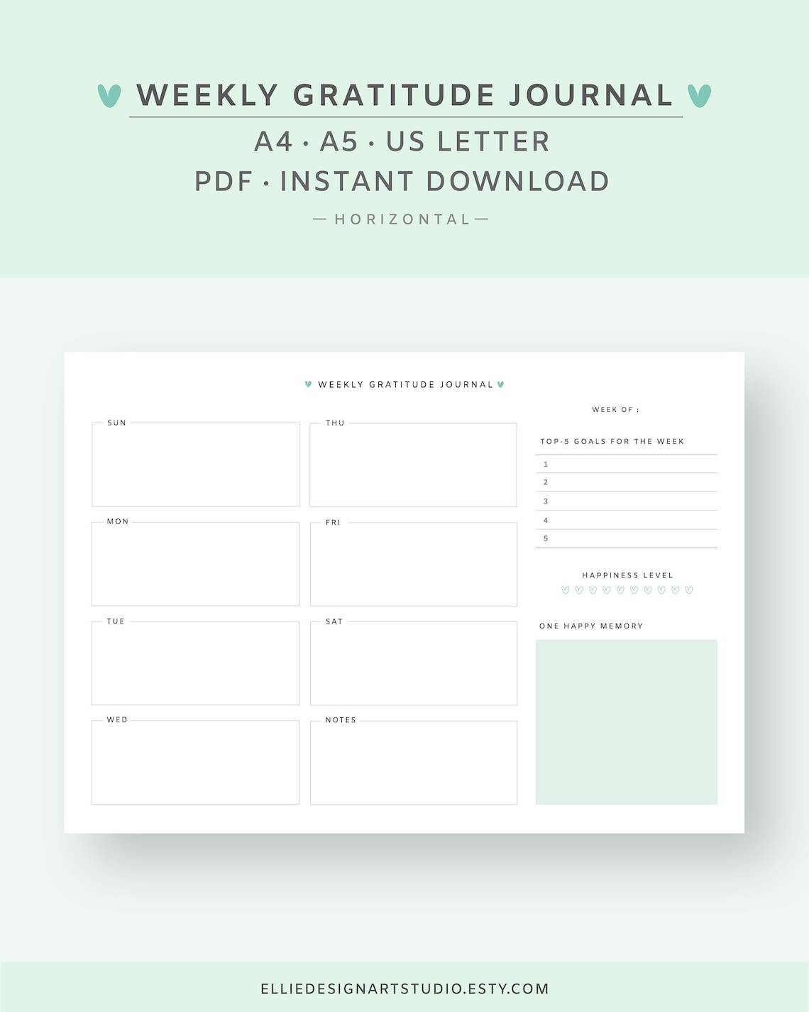 Weekly Gratitude Journal Template | Gratitude Printable | Gratitude Log ...