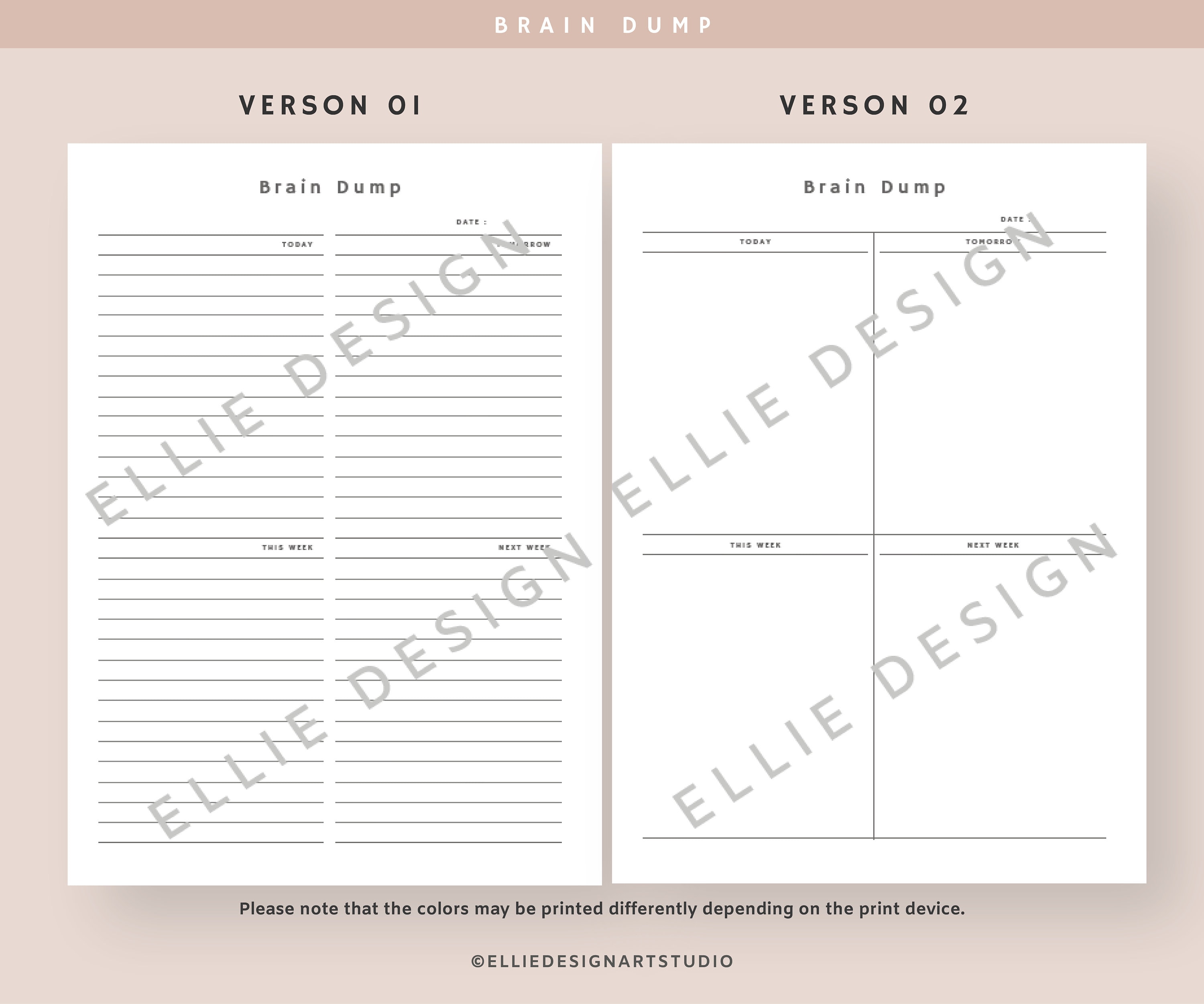 Brain Dump Printable, Brain Dump Planner for Work and Home, Brain Dump ...