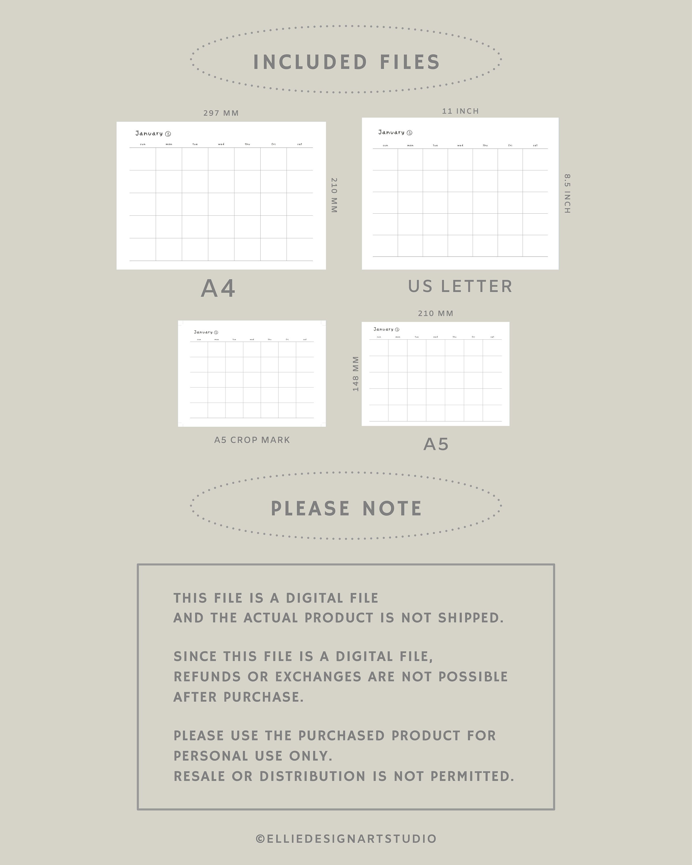 Undated Monthly Calendar Printable | Monthly Blank Calendar | Simple ...