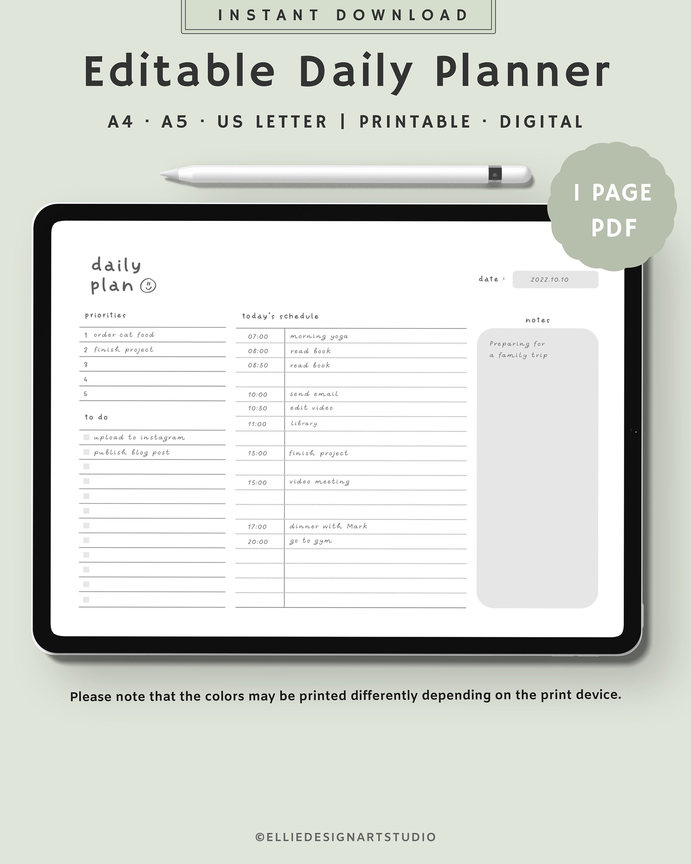 Minimalist Daily Planner Printable | Digital Daily Planner | Daily to ...