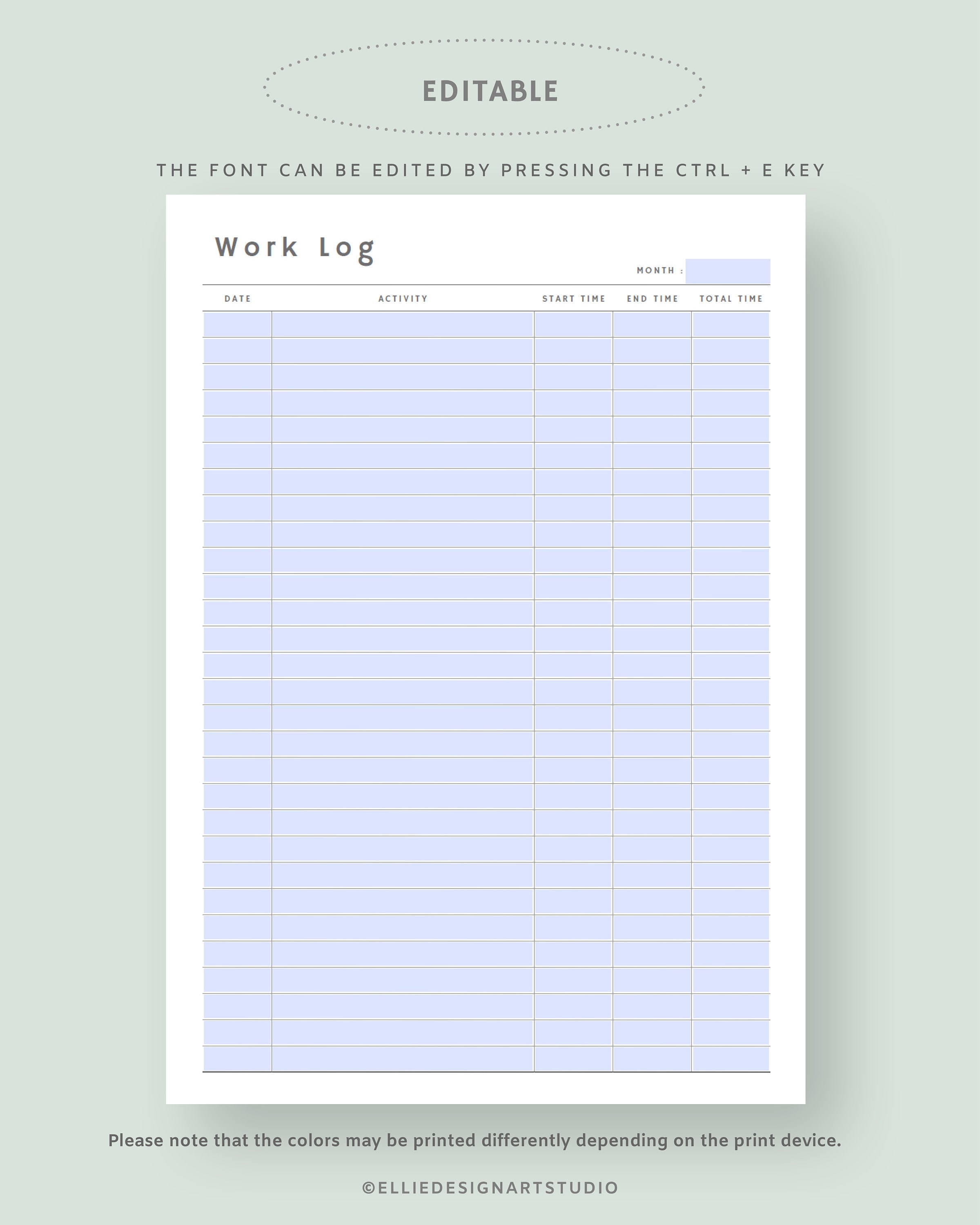Editable Work Log Work Log Printable Time Spent Tracker - Etsy Canada