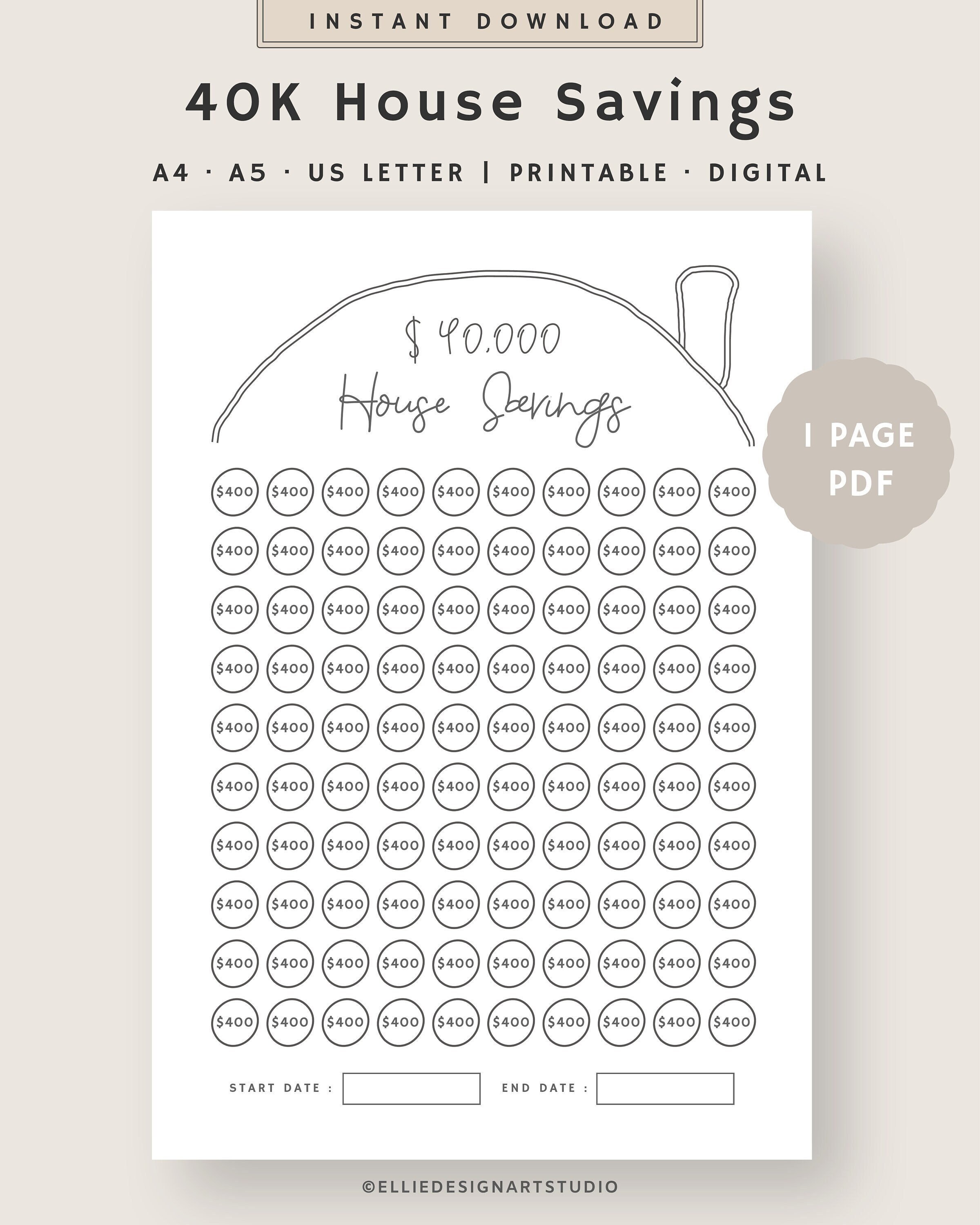 40K House Savings Tracker Printable | House Deposit Tracker | 40000 ...