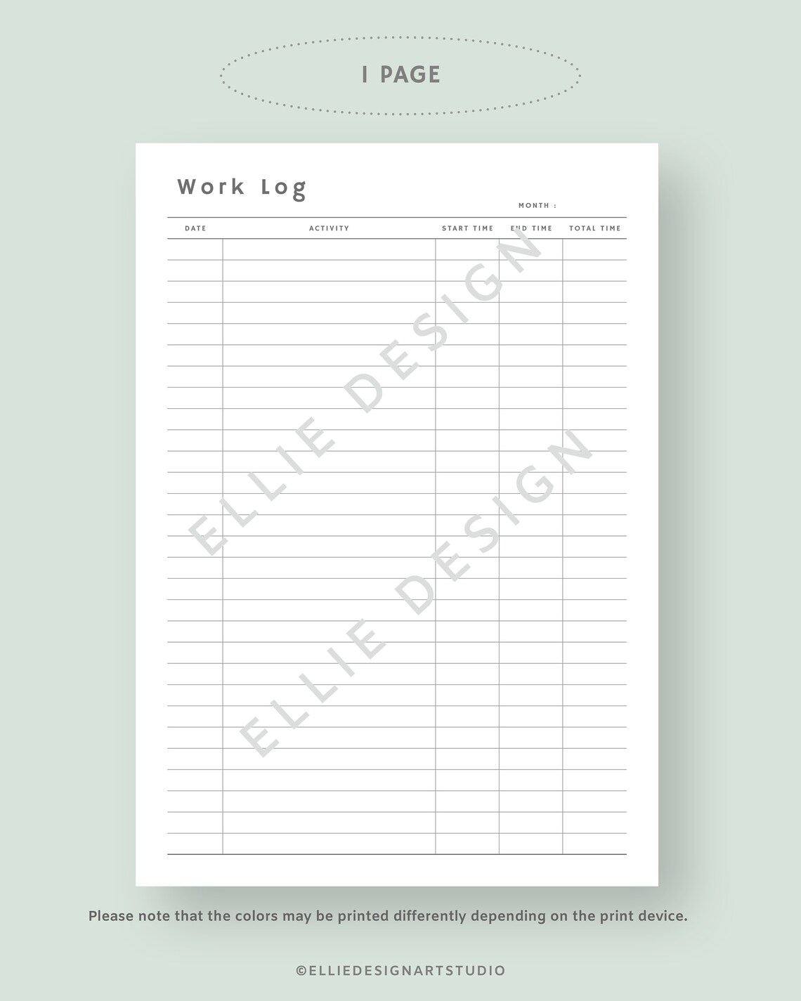 Editable Work Log | Work Log Printable | Time Spent Tracker | Working ...