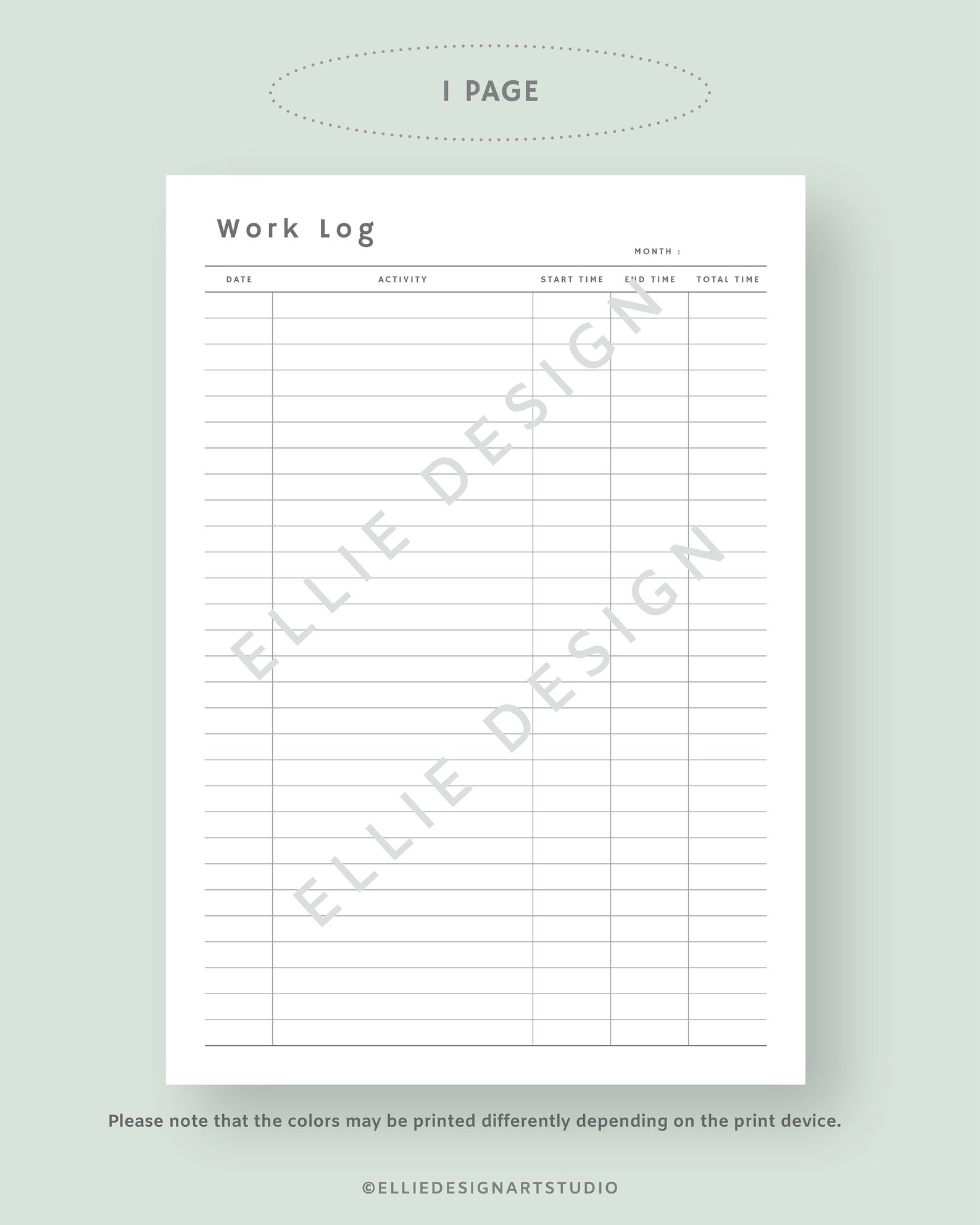 Editable Work Log | Work Log Printable | Time Spent Tracker | Working ...