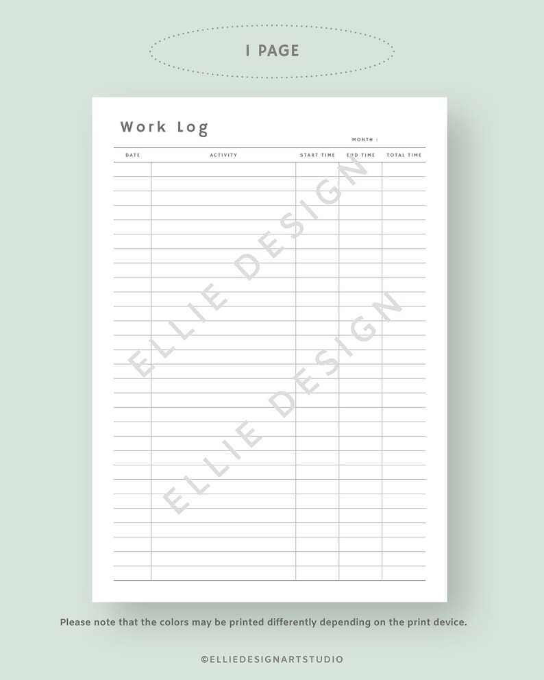 Editable Work Log | Work Log Printable | Time Spent Tracker | Working ...