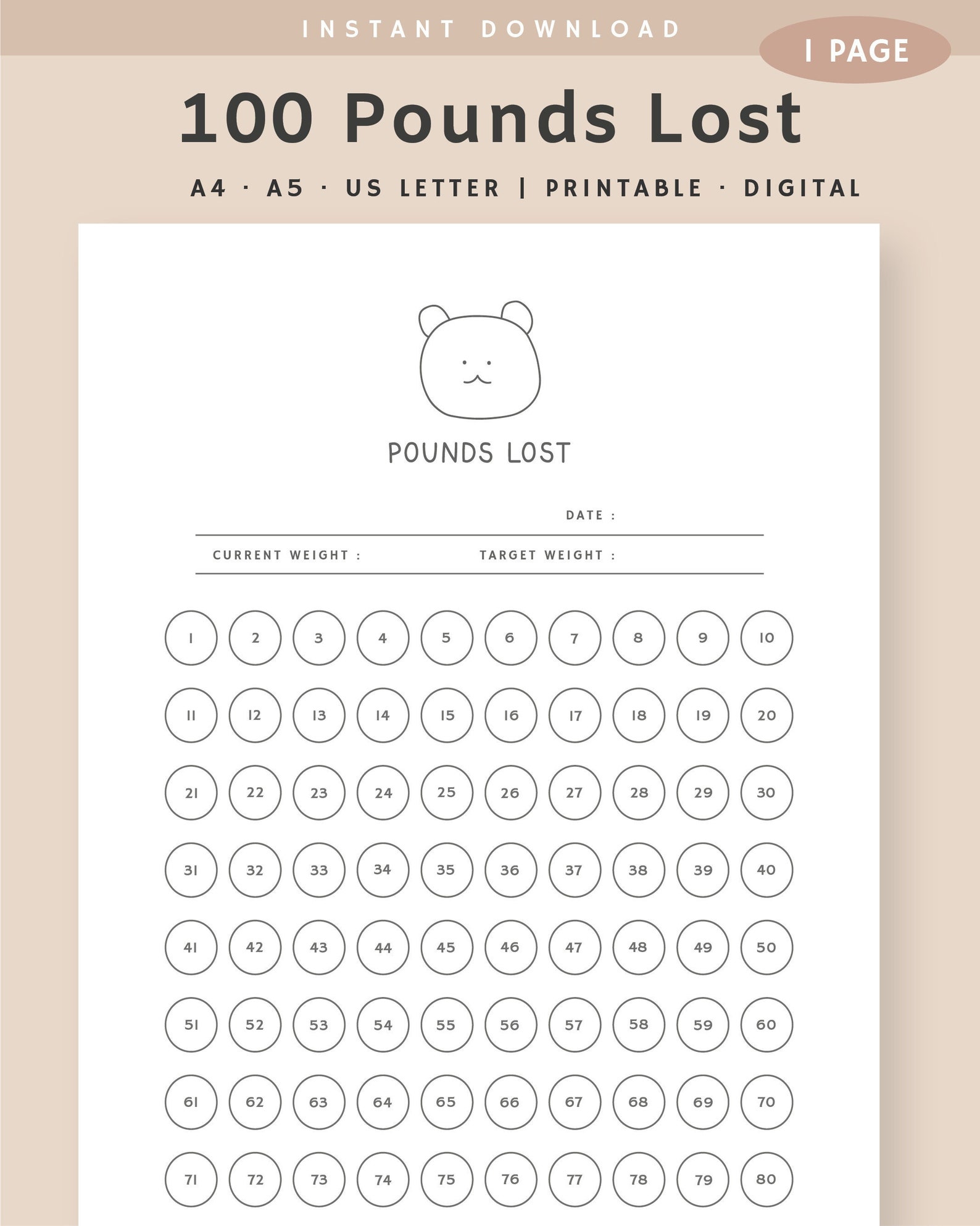 100 Pounds Lost Weight Tracker Printable, Weightloss Journal ...