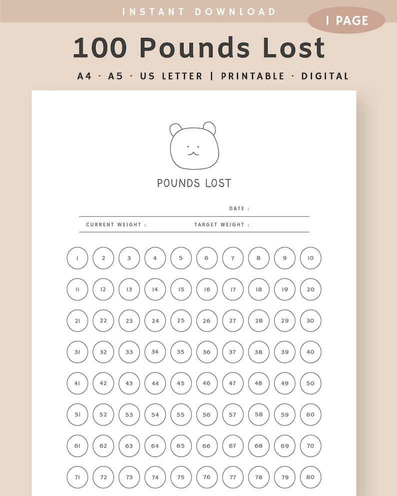 100 Pounds Lost Weight Tracker Printable, Weightloss Journal ...