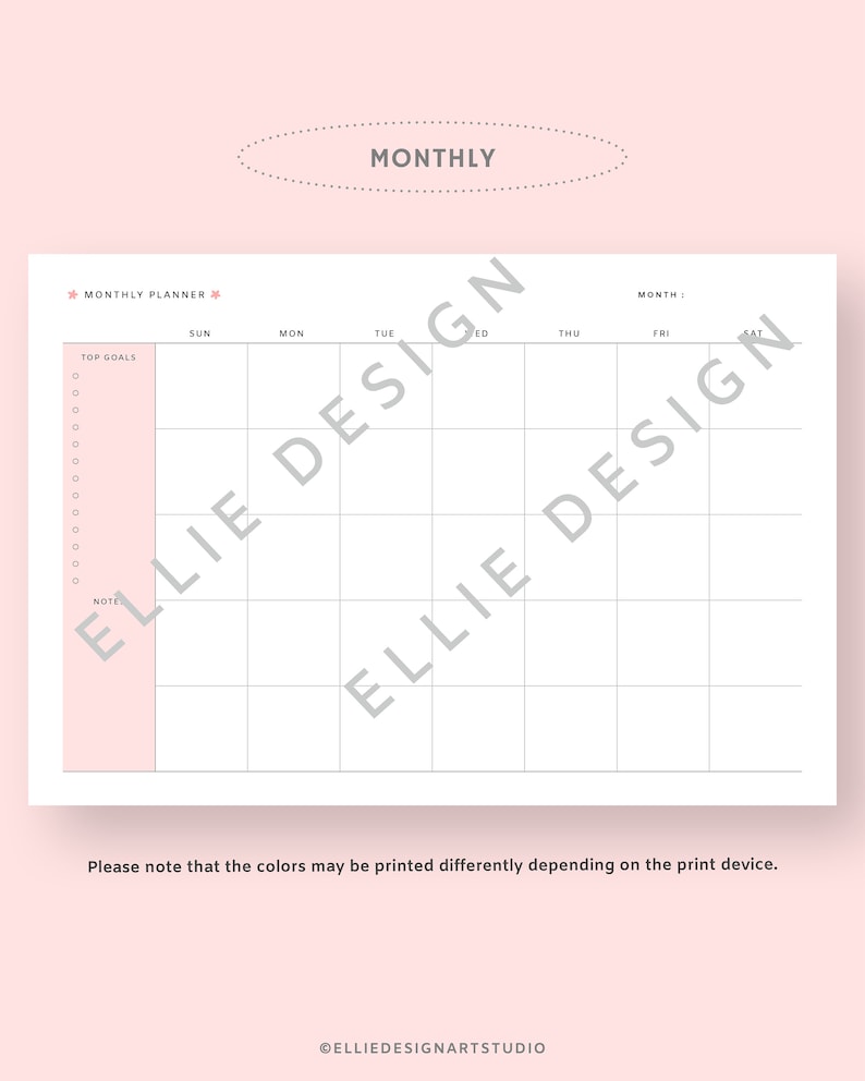 Monthly Planner Printable, Monthly Blank Calendar, Productivity Planner ...