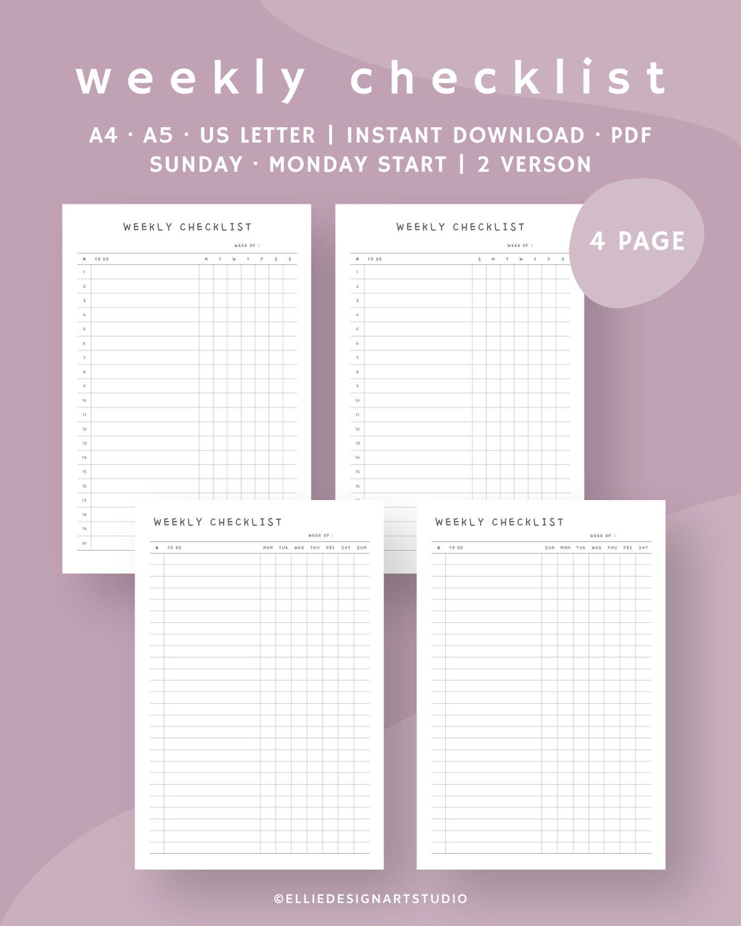 Weekly Checklist Printable | to Do List Template | Printable to Do List ...