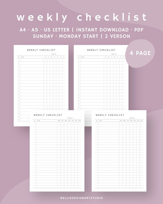 Weekly Checklist Printable to Do List Template Printable - Etsy