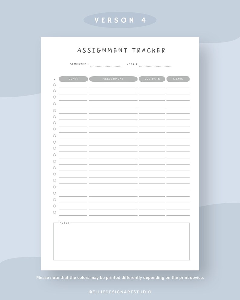 Assignment Tracker Printable College Assignment Tracker - Etsy