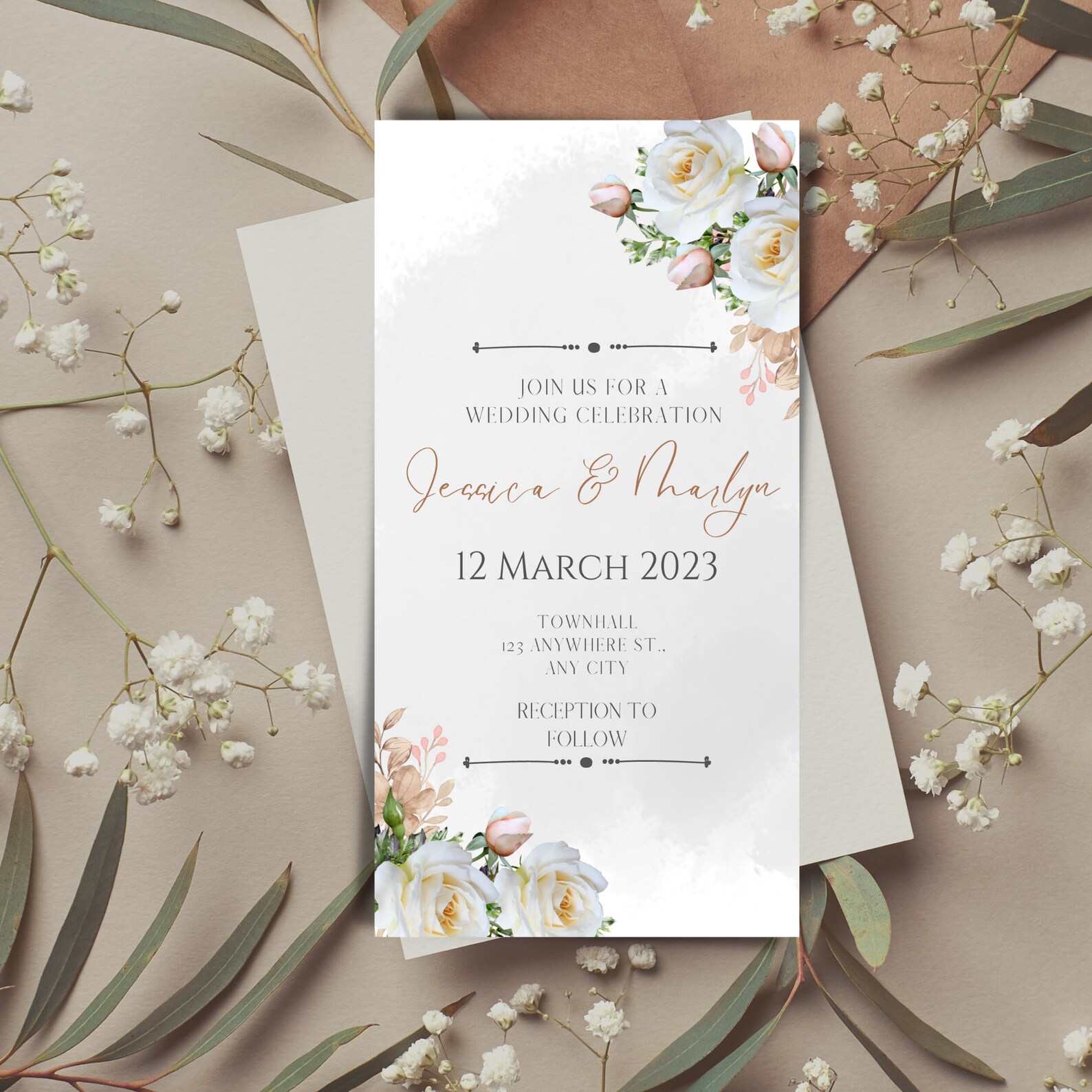 Digital Wedding Invitation, Elegant Floral Invitation, Wedding ...