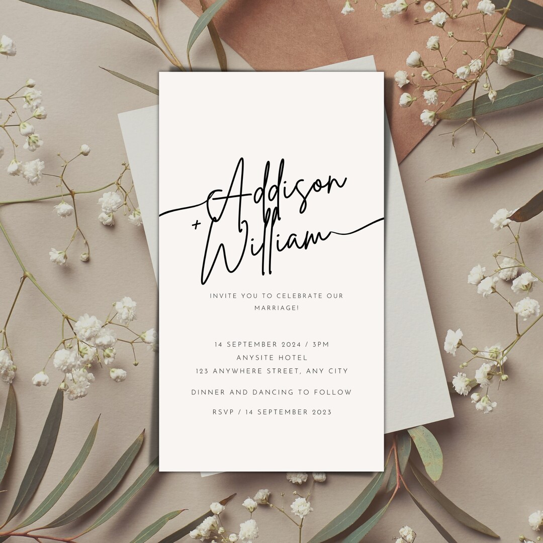 Digital Wedding Invitation, Simple Minimalist Wedding Invitation ...