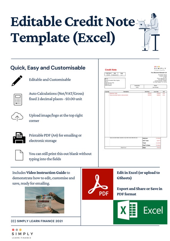 Credit Note Excel Template PDF Printable | Etsy