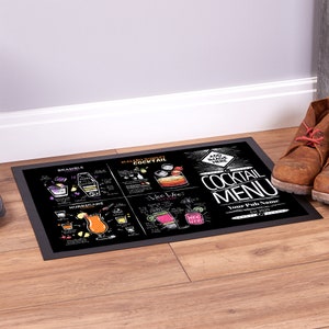 Cocktail Menu Chalk Board Design - Personalised Door Mat - 60cm X 40cm ...