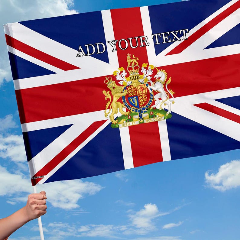 Personalised Union Jack Coat of Arms Flag With Sleeve - 4 Sizes ...