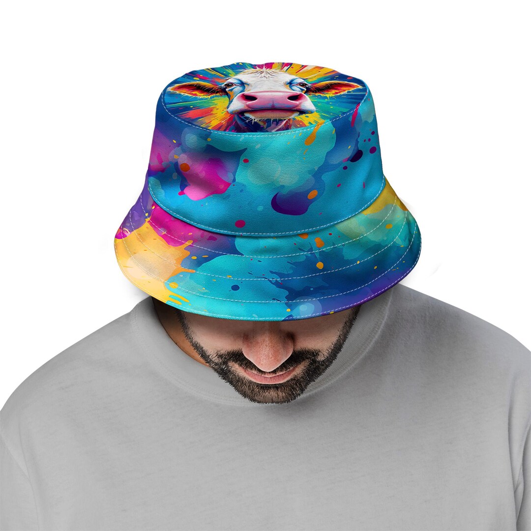 Colourful Cow Painting Bucket Hat - Fashion Sun Cap Packable Outdoor ...