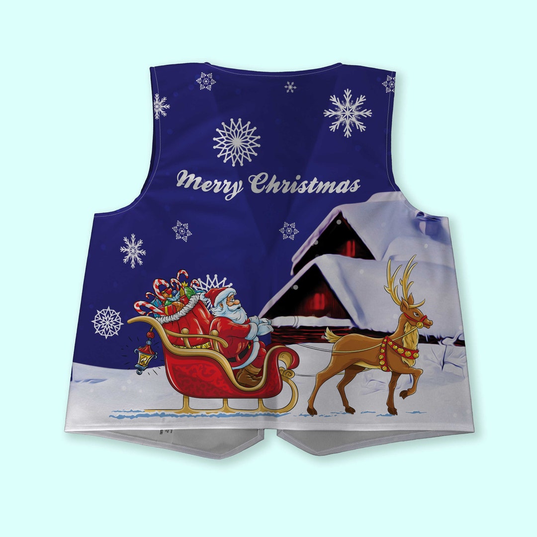 Santa's Sleigh Christmas Waistcoat - Blue | Fancy Dress | Novelty Party ...