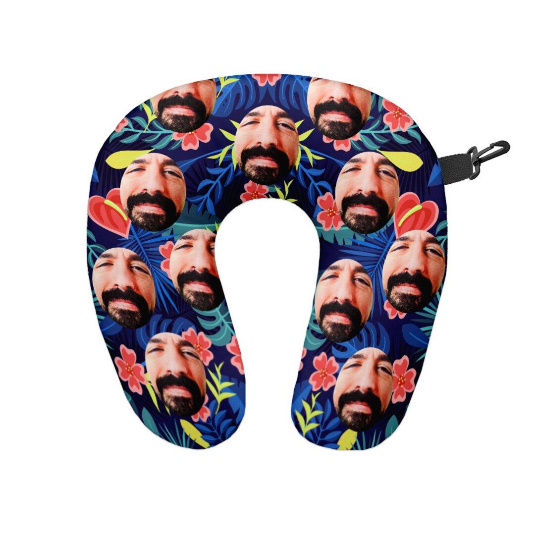 Personalised Face All Over Red Tropical Travel Neck Pillow - Neck ...