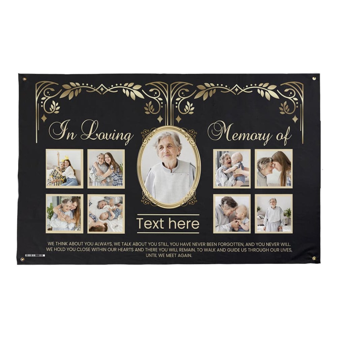 In Loving Memory - Gold & Black - Personalised Photo 5ft X 3ft Fabric ...