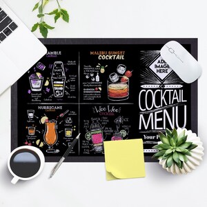 Cocktail Menu Chalk Board Design - Personalised Door Mat - 60cm X 40cm ...