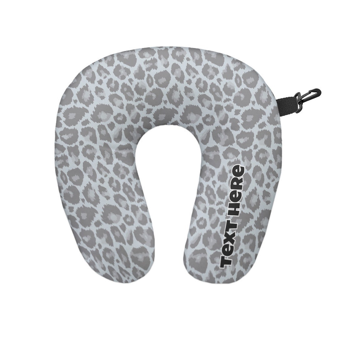 Personalised Grey Leopard Print Travel Neck Pillow - Neck Support ...