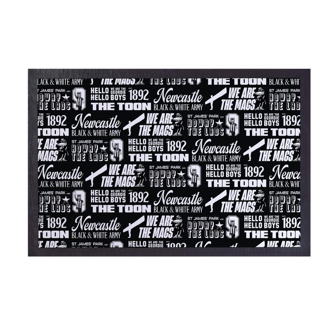 Newcastle - Word Montage - Black & White Design Door Mat - 60cm X 40cm ...
