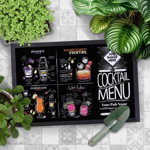 Cocktail Menu Chalk Board Design - Personalised Door Mat - 60cm X 40cm ...