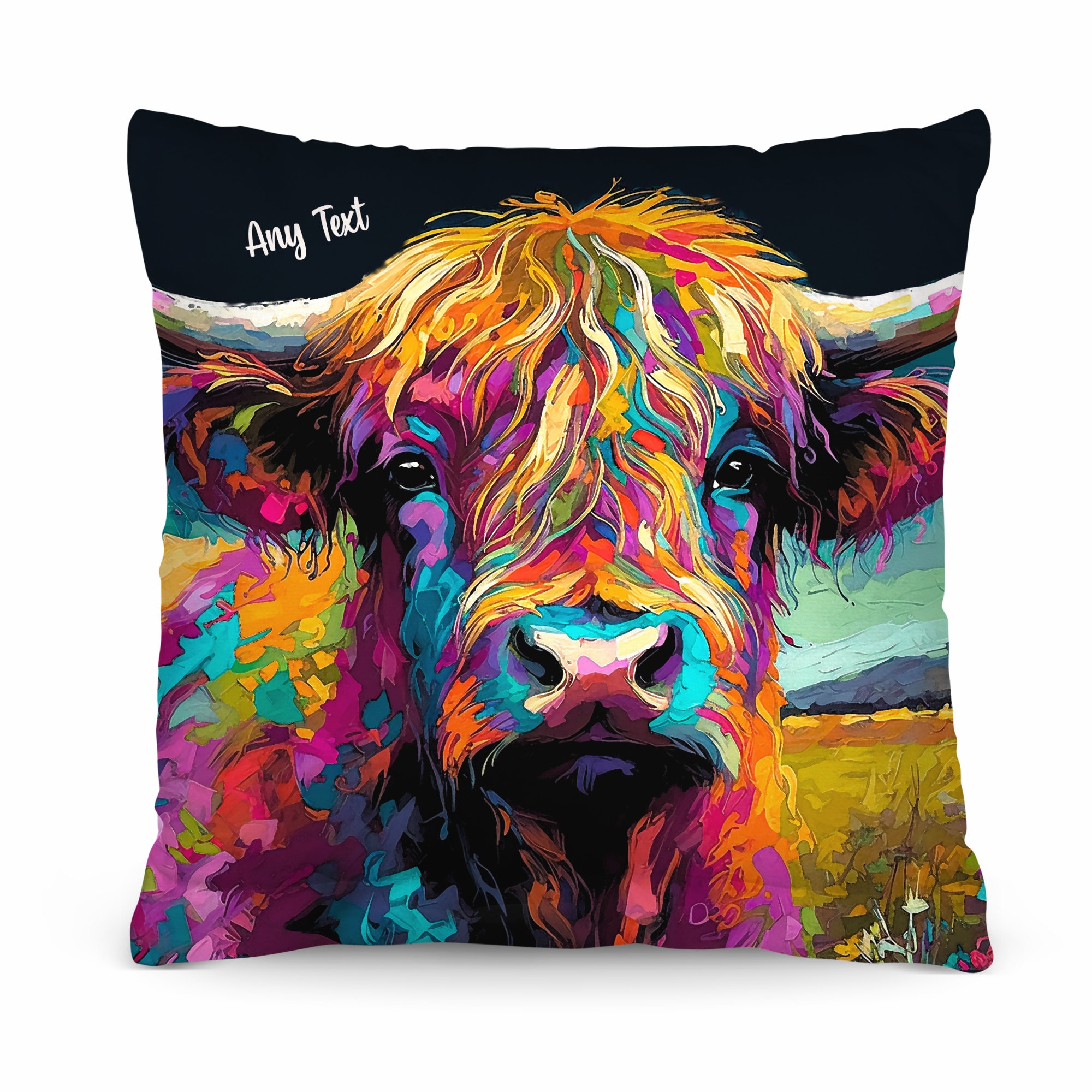Highland Cow - Bright Colours - 26cm X 26cm - Personalised Text & Photo ...