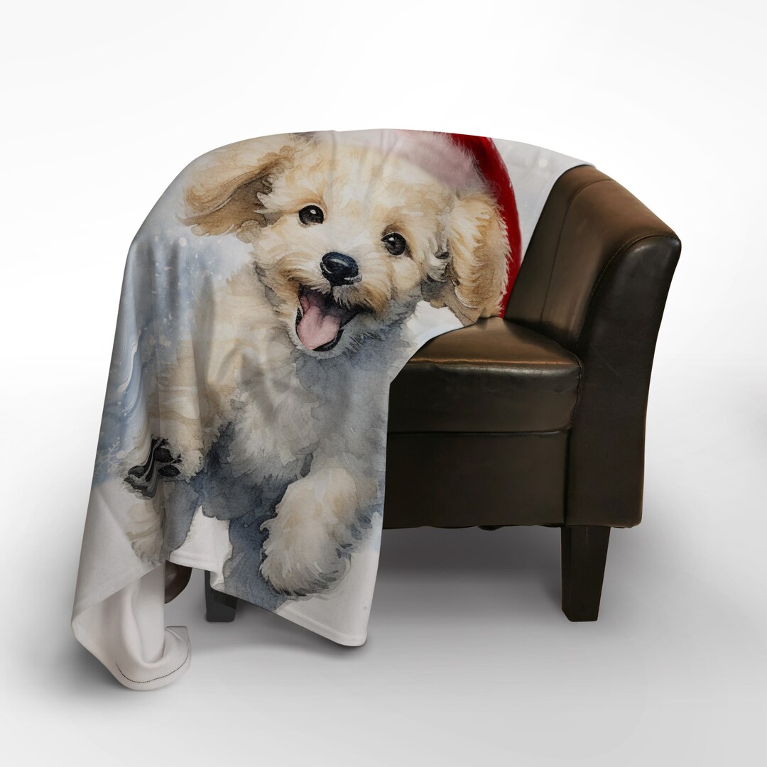 Toy Poodle Christmas Scene Fleece Throw Blanket | 150cm X 150cm Large ...