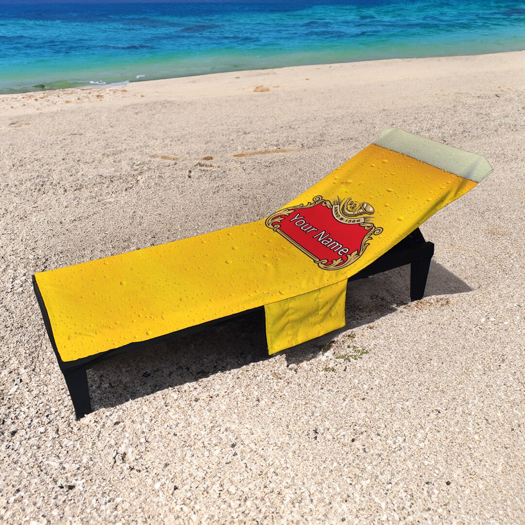 Personalised Yellow Beer Label Design - Full Length Sun Lounger Towel ...