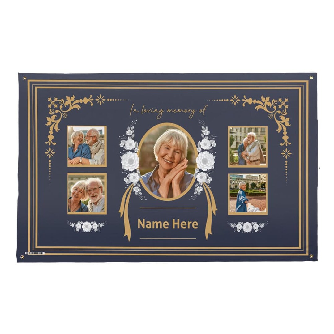 In Loving Memory - Gold & Navy Gradient Personalised Photo 5ft X 3ft ...
