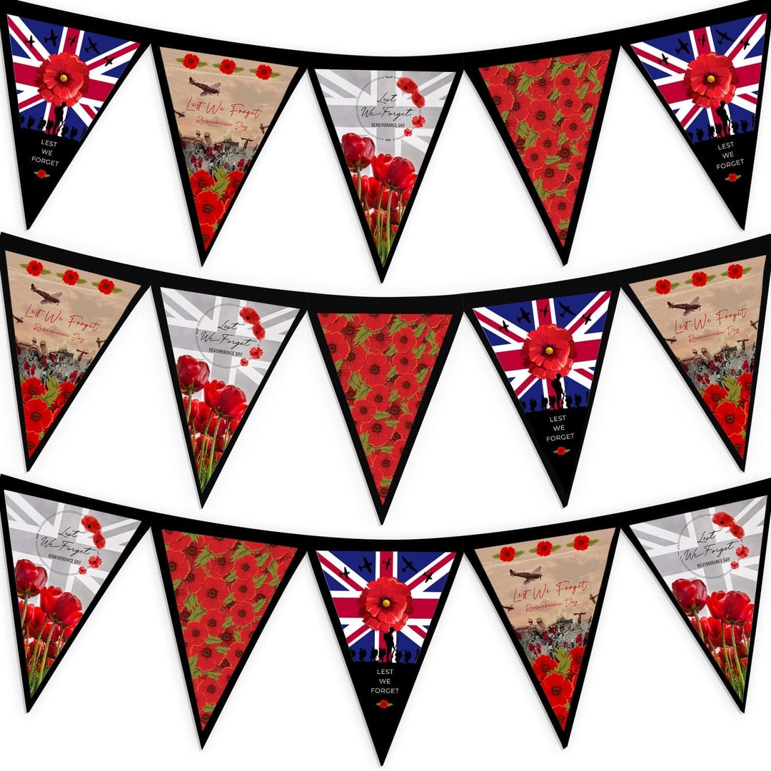 Remembrance Day 4 Repeat Mixed Pattern - 3m Fabric Bunting With 15 ...