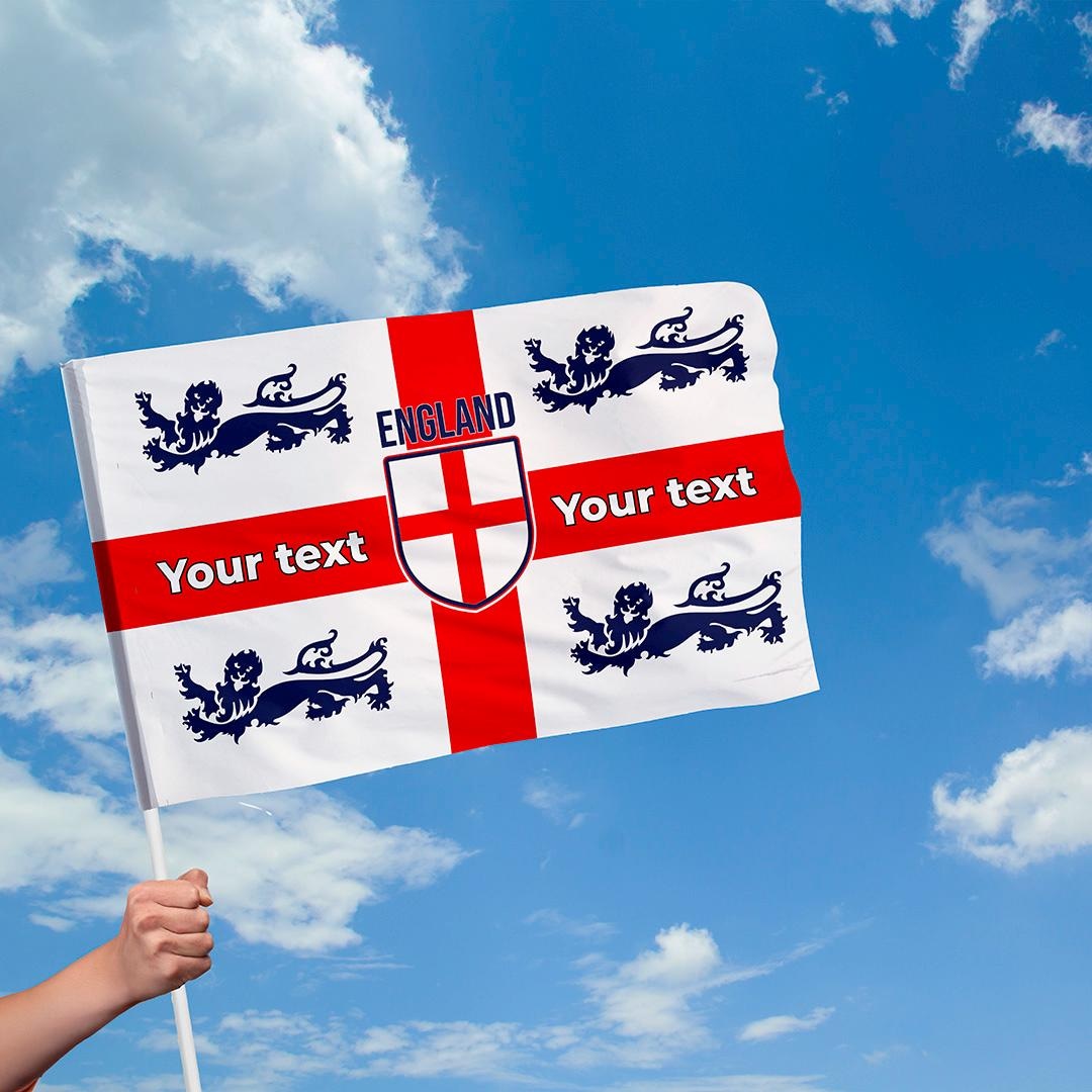 Personalised England St George Cross Shield 4 Lions Flag With Sleeve ...