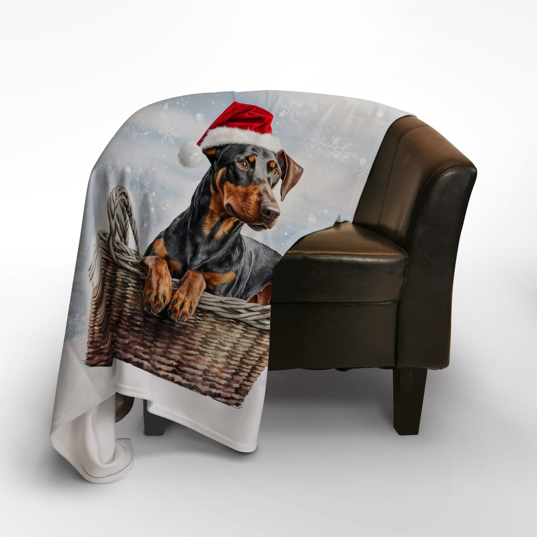 Doberman Christmas Scene Fleece Throw Blanket | 150cm X 150cm Large ...